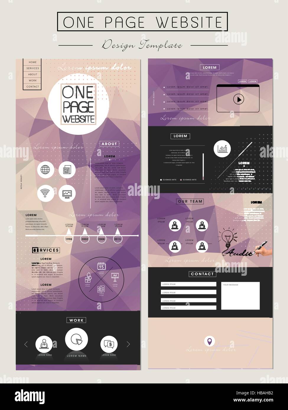trendy one page website template design with crystal background in ...