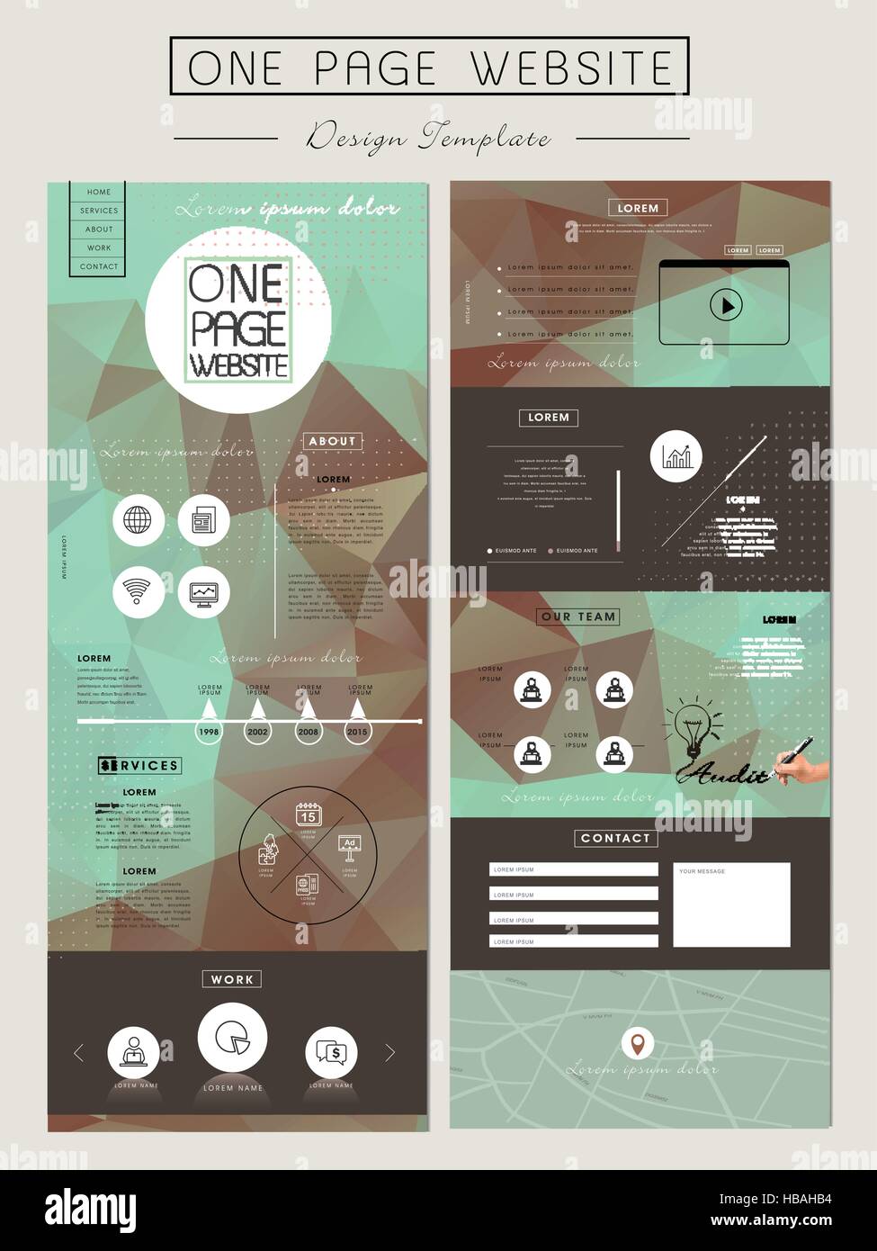 trendy one page website template design with crystal background Stock ...