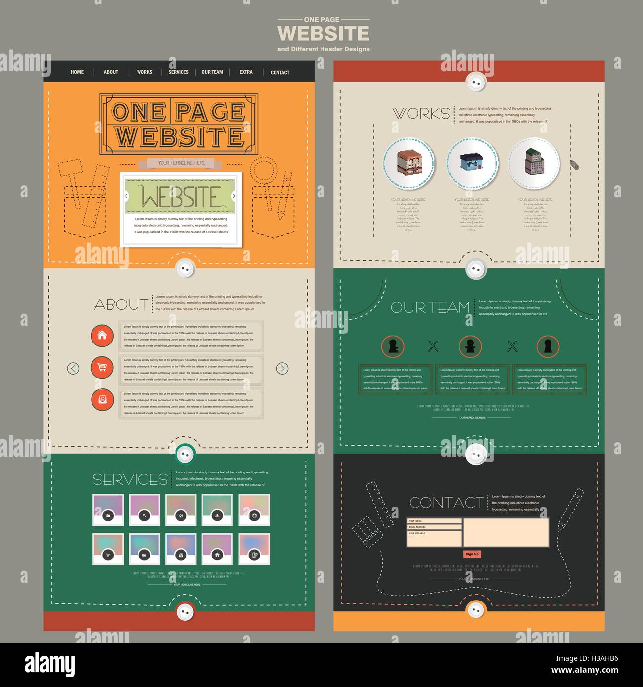 lovely one page website template design with sewing tools Stock Vector ...