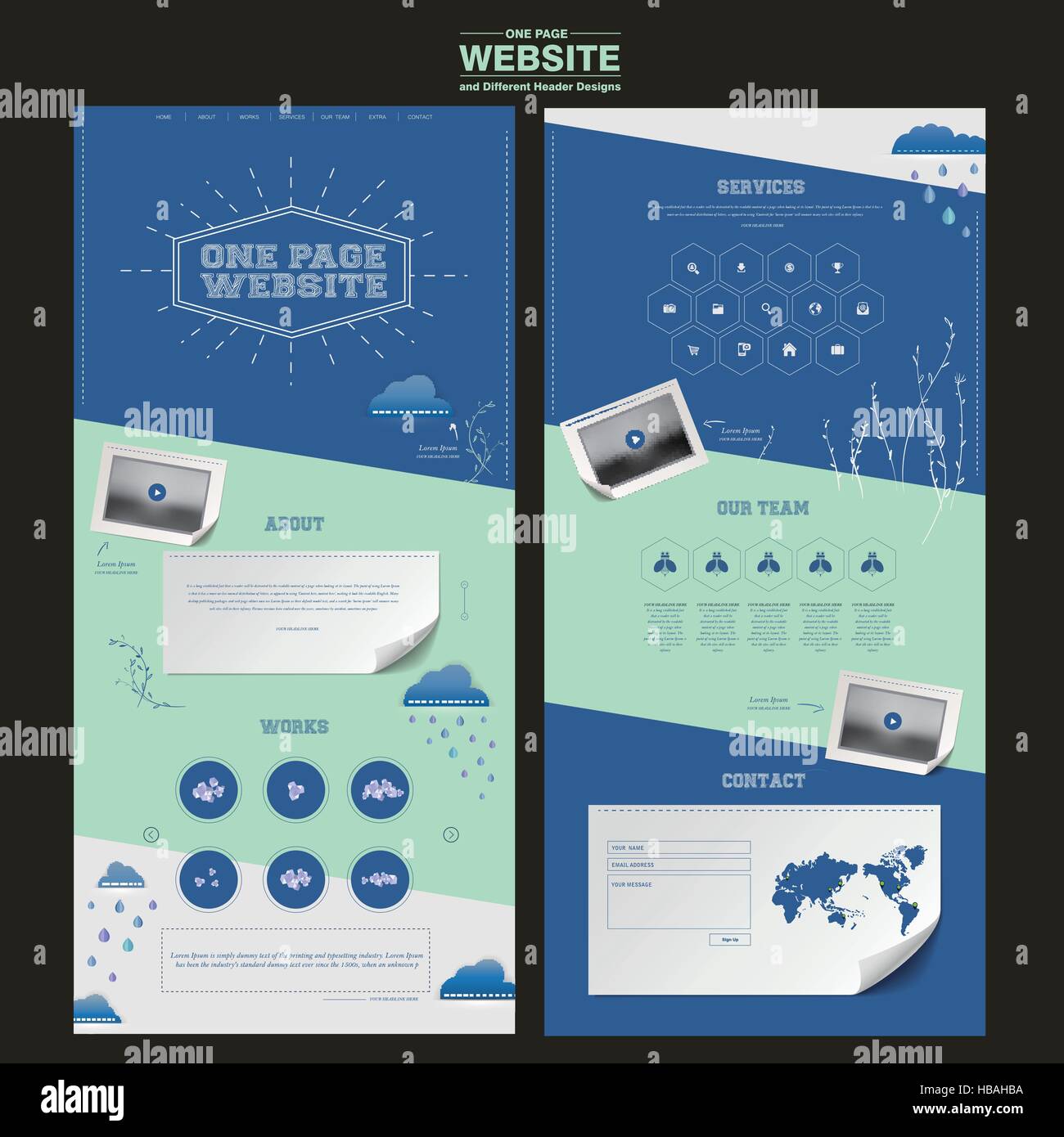 simplicity one page website template design in blue Stock Vector Image ...