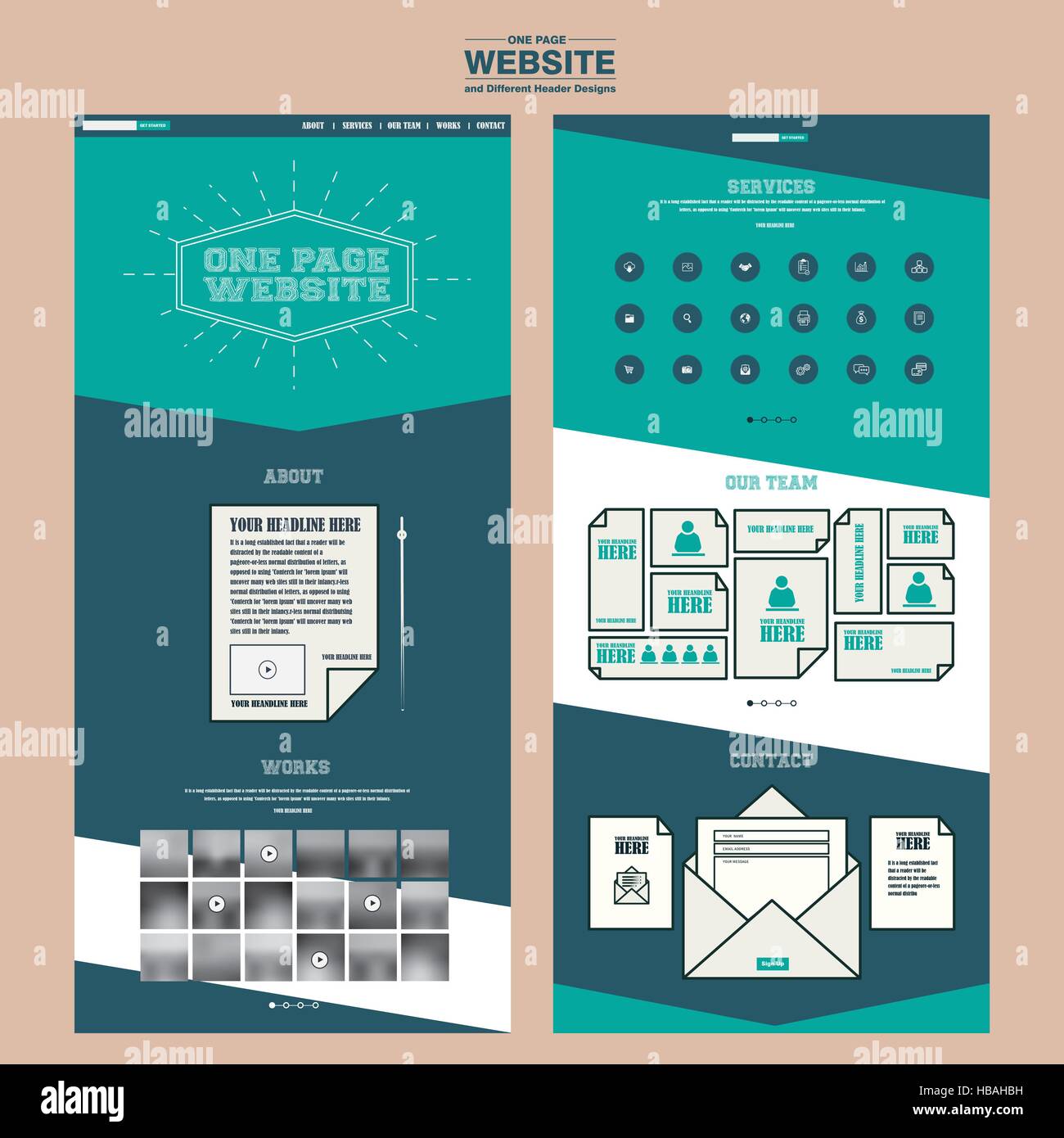 modern one page website template design in blue background Stock Vector ...