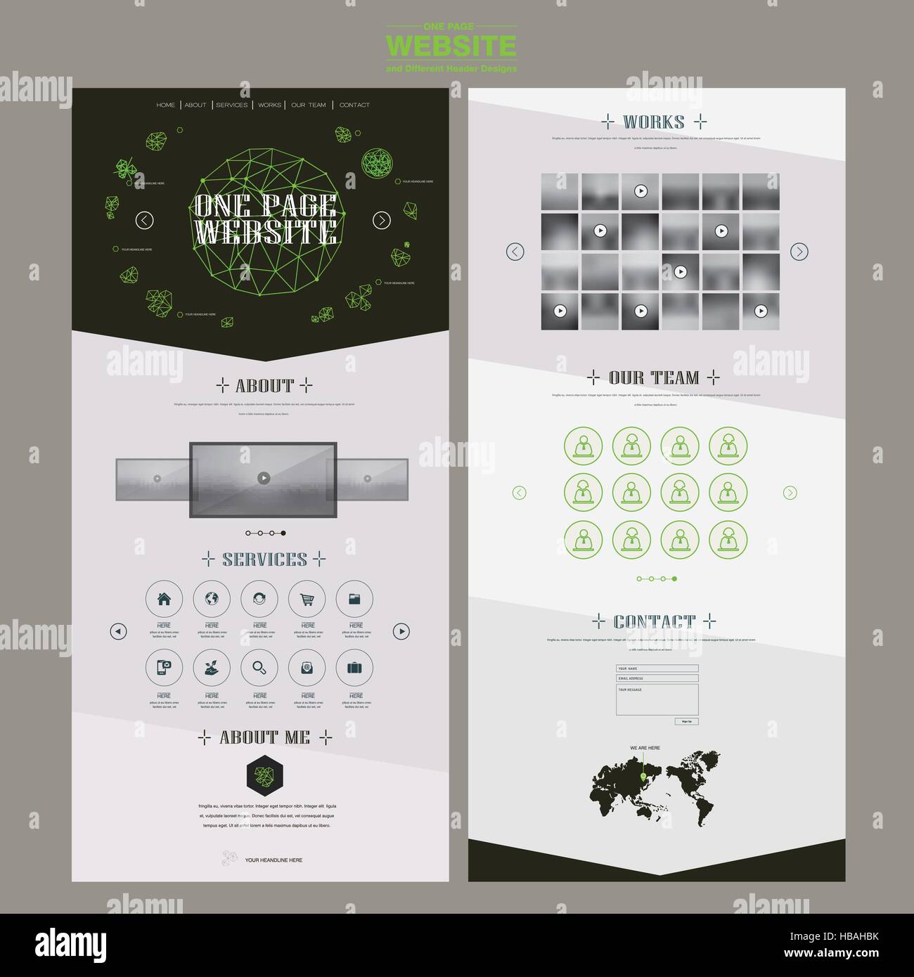 edgy one page website template design with fluorescent line elements ...