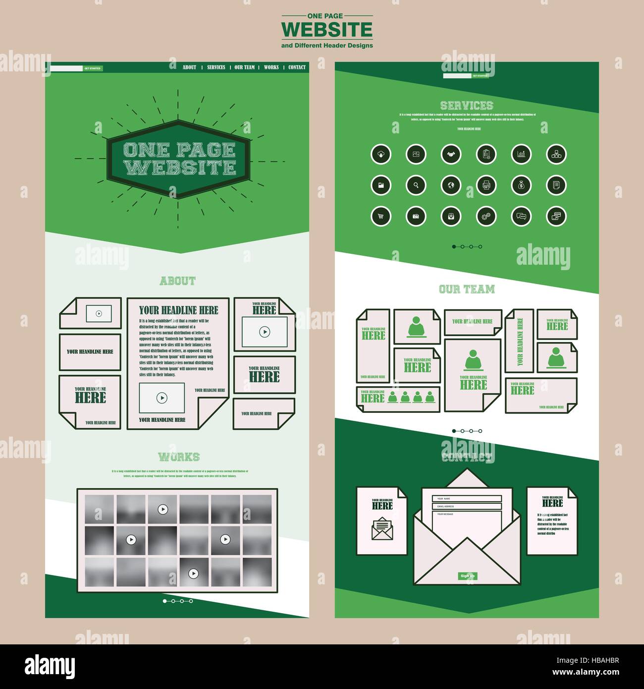 modern one page website template design in green background Stock ...