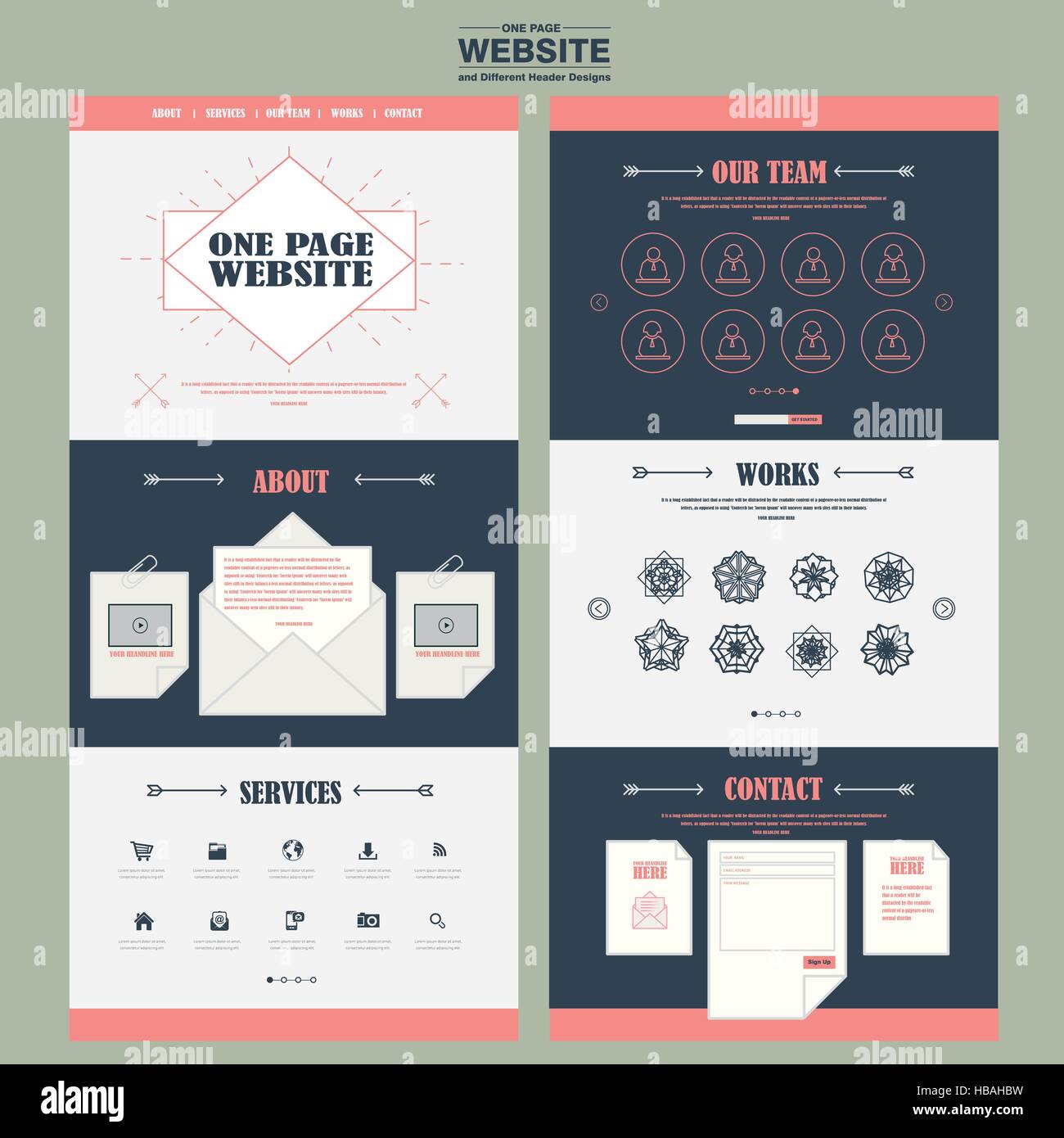 simplicity one page website template design with exquisite line icons ...