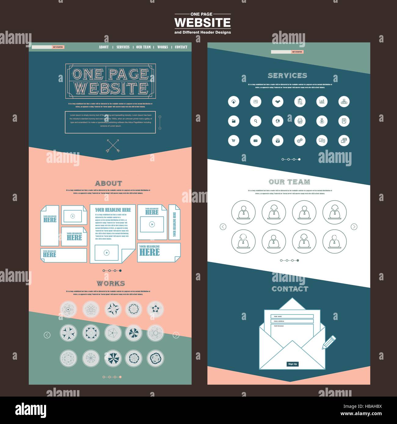 simplicity one page website template design with exquisite line icons ...