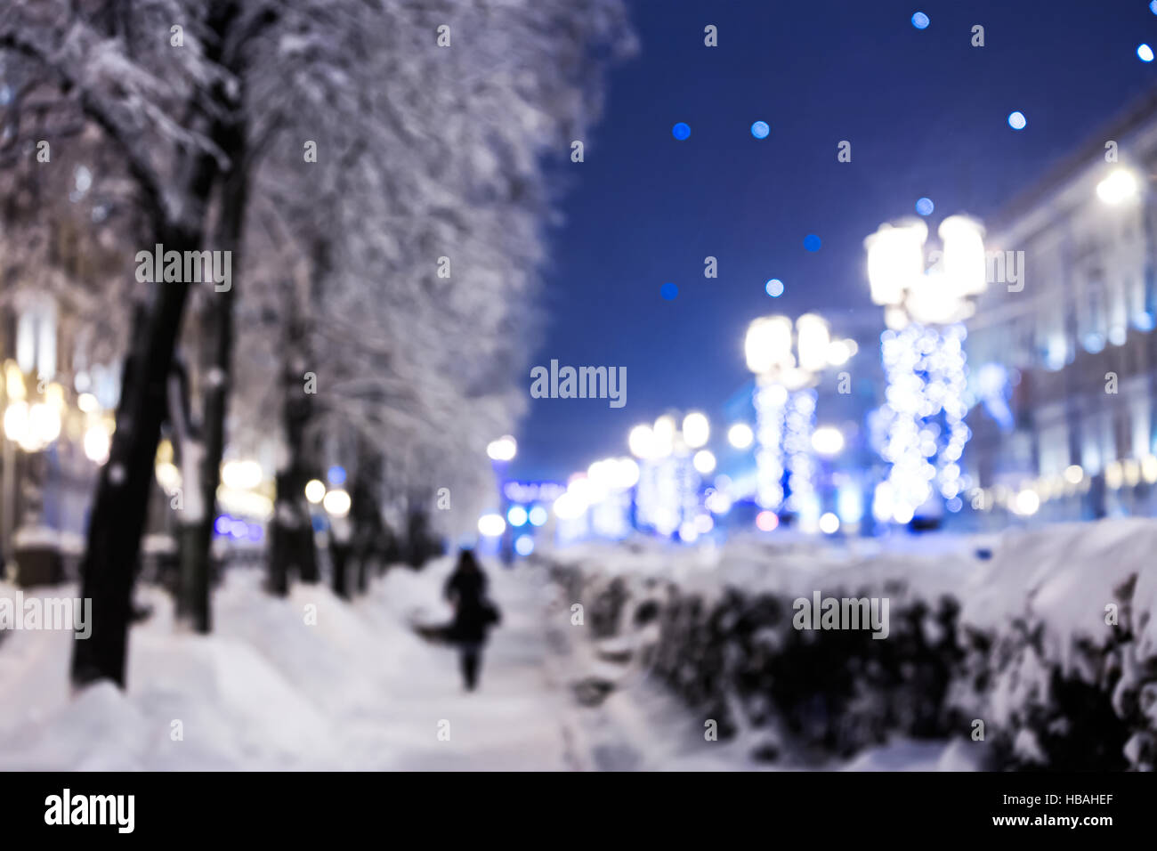 Snowy City Street At Night