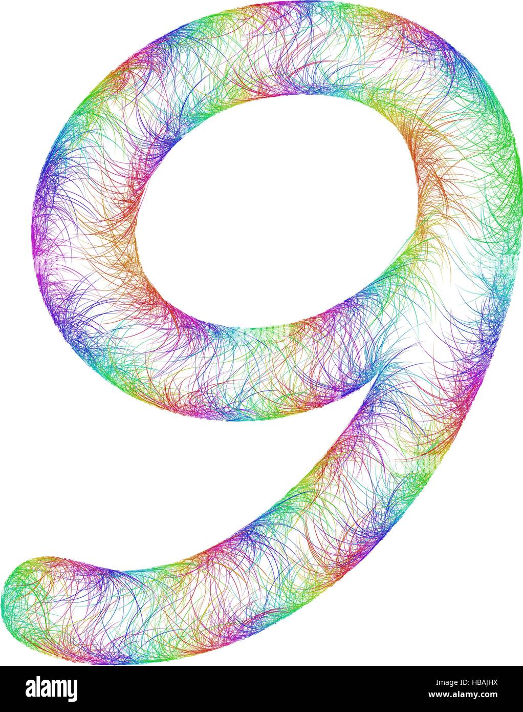 Rainbow sketch font design from colorful curved lines - number 9 Stock ...
