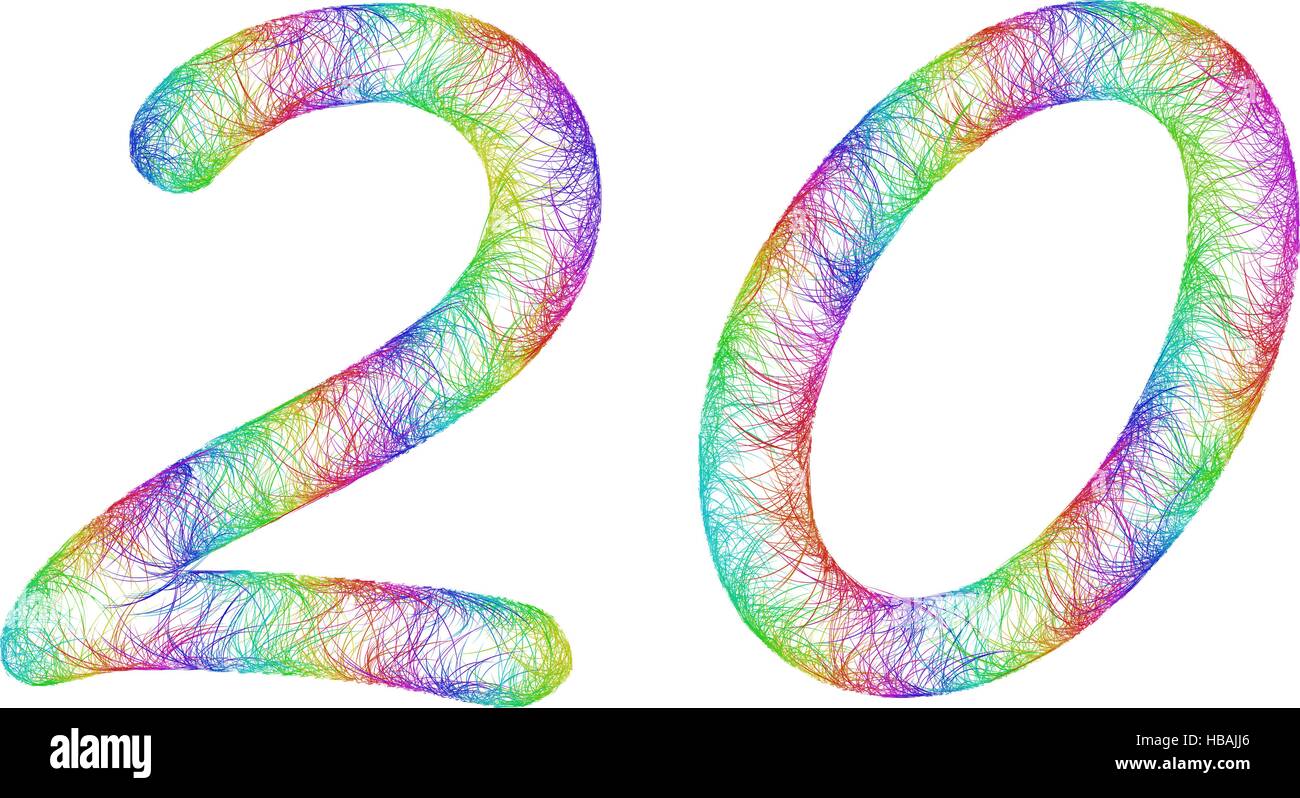 20 years anniversary - rainbow sketch font design from colorful curved ...