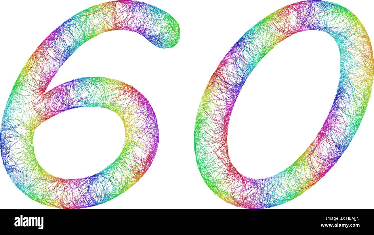 60 years anniversary - rainbow sketch font design from colorful curved ...