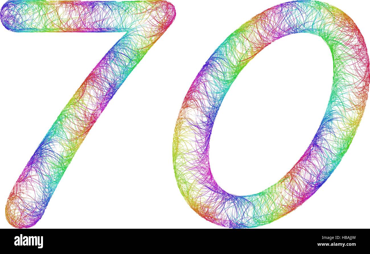 70 years anniversary - rainbow sketch font design from colorful curved ...