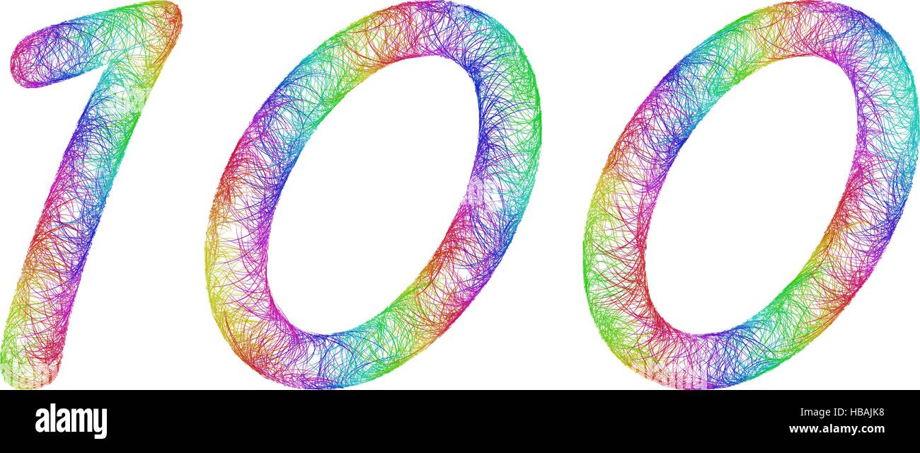 100 years anniversary - rainbow sketch font design from colorful curved ...