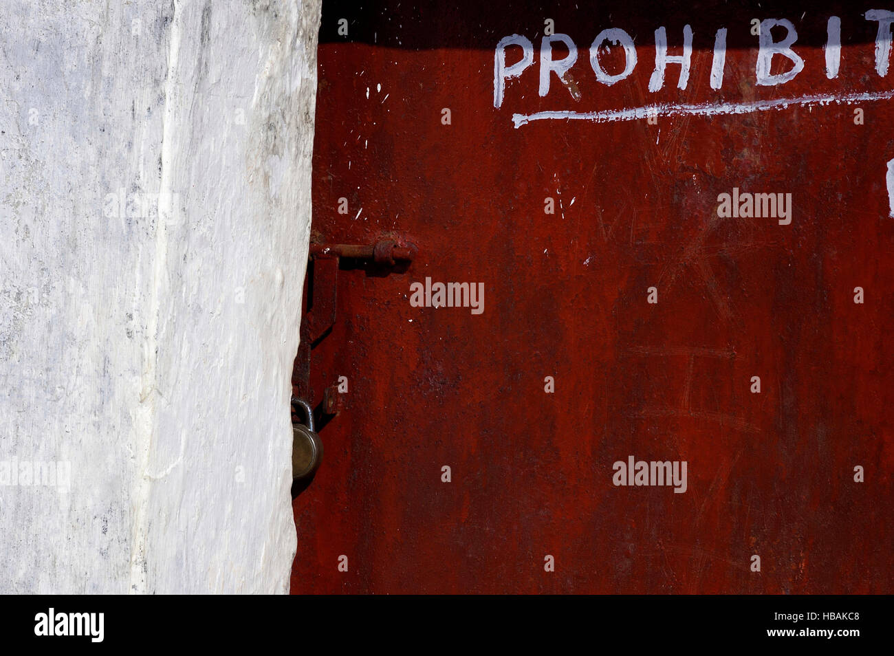 Door with lock and entry prohibited painted Stock Photo - Alamy