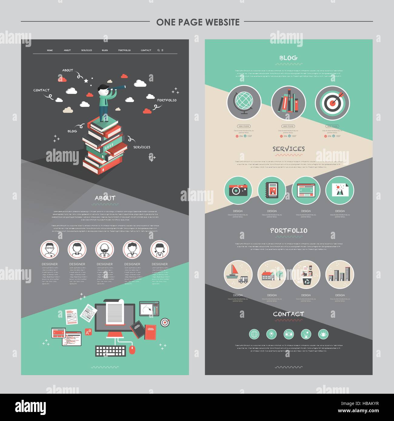 adorable business vision one page website design template in flat ...