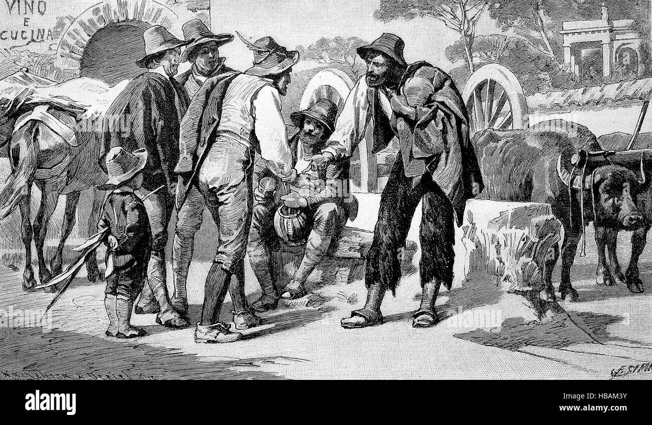 Men playing Morra at Rome, Italy. Morra is a hand game that dates back ...