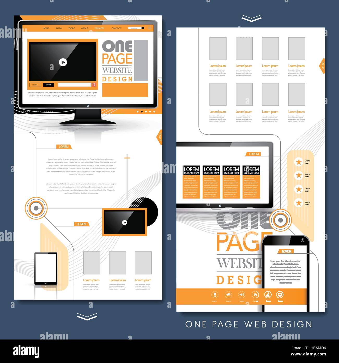 modern one page website template design with device elements Stock ...