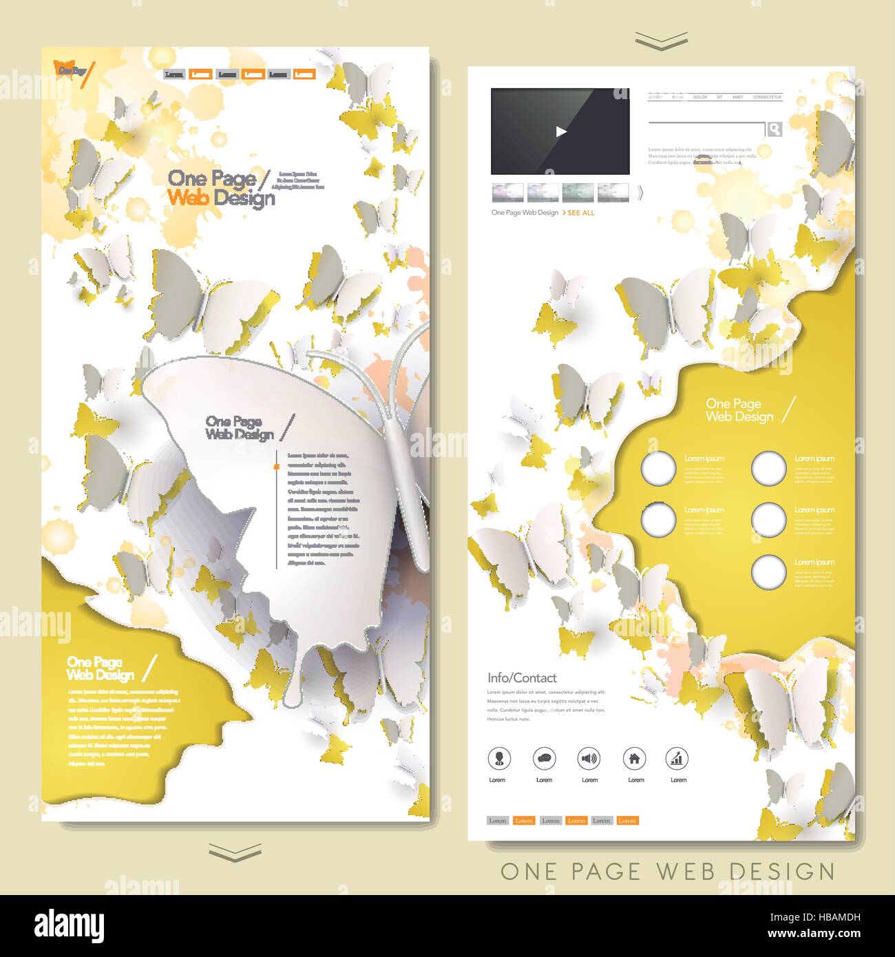 elegant butterflies paper cut one page website design in yellow Stock ...