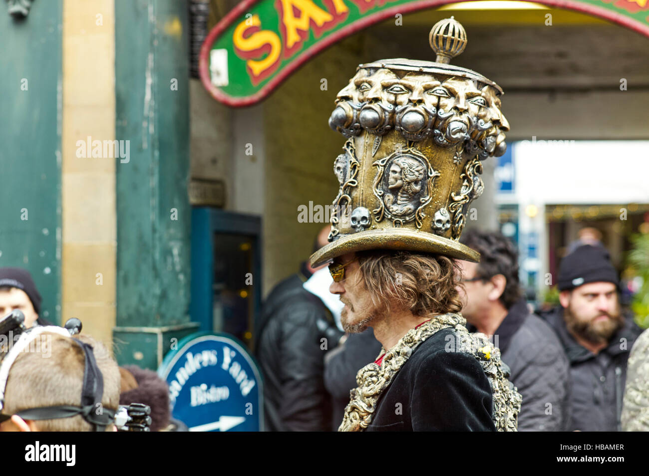 Man wearing odd hat during Whitby goth weekend Stock Photo - Alamy