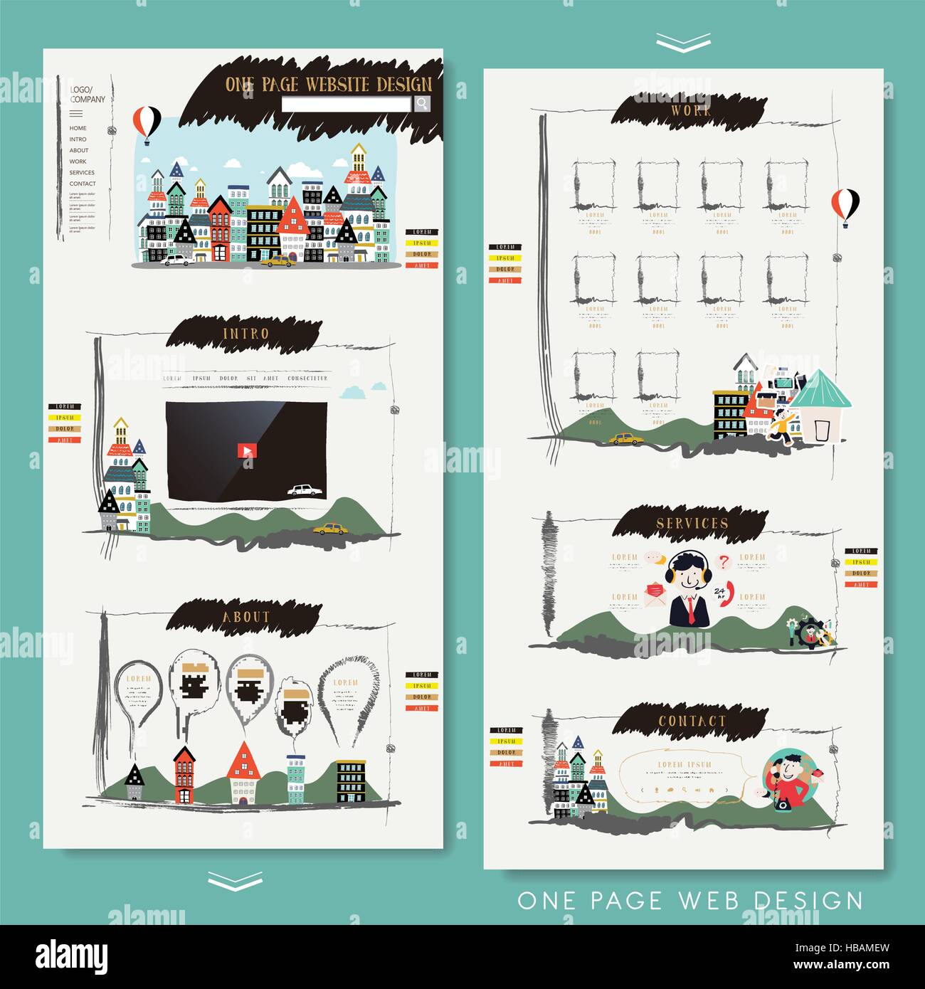 lovely hand drawn one page website design template Stock Vector Image ...