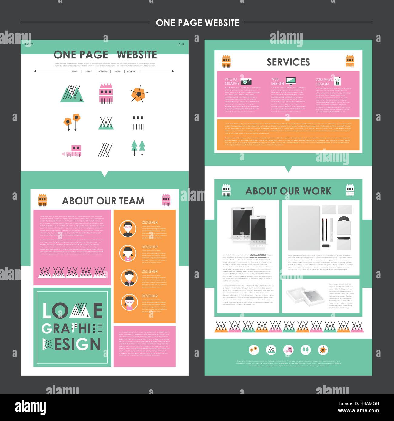 colorful one page website template design in flat style Stock Vector ...