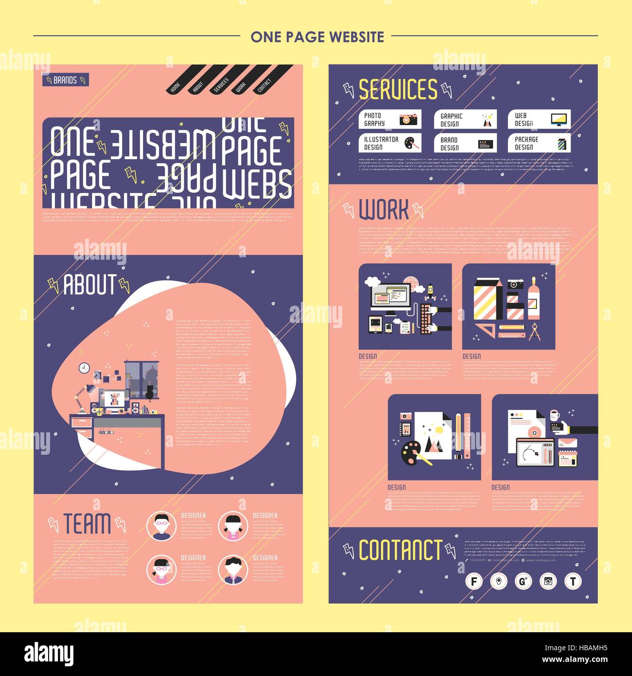 lovely flat style one page website template design with workplace ...