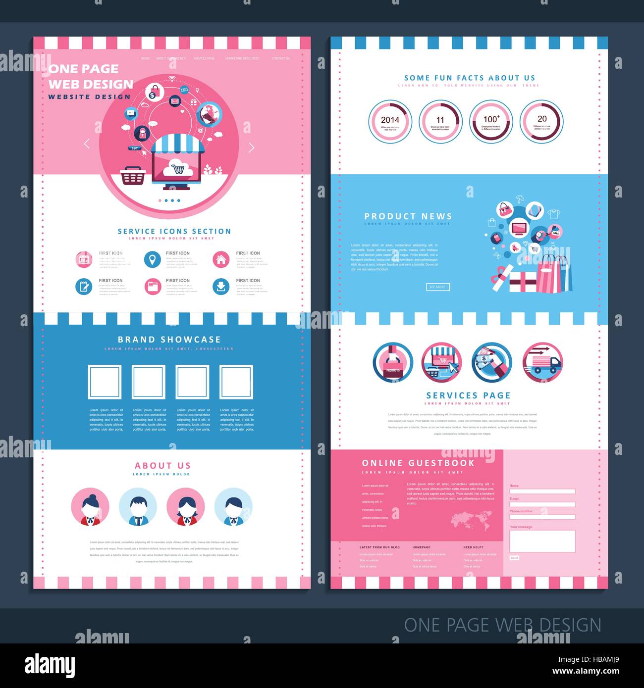 online shopping concept one page website template in flat style Stock ...