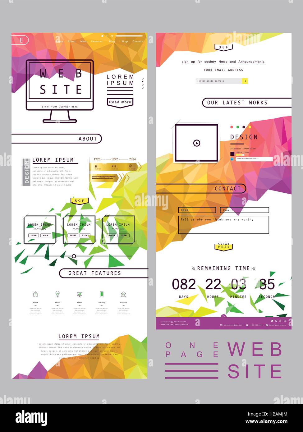 modern one page website template design with geometric shapes element ...