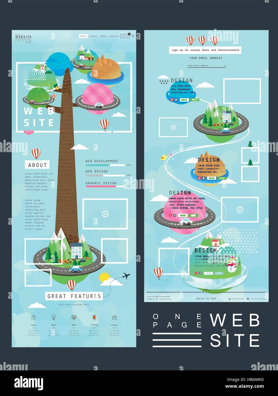 lovely one page website template design with planet elements Stock ...