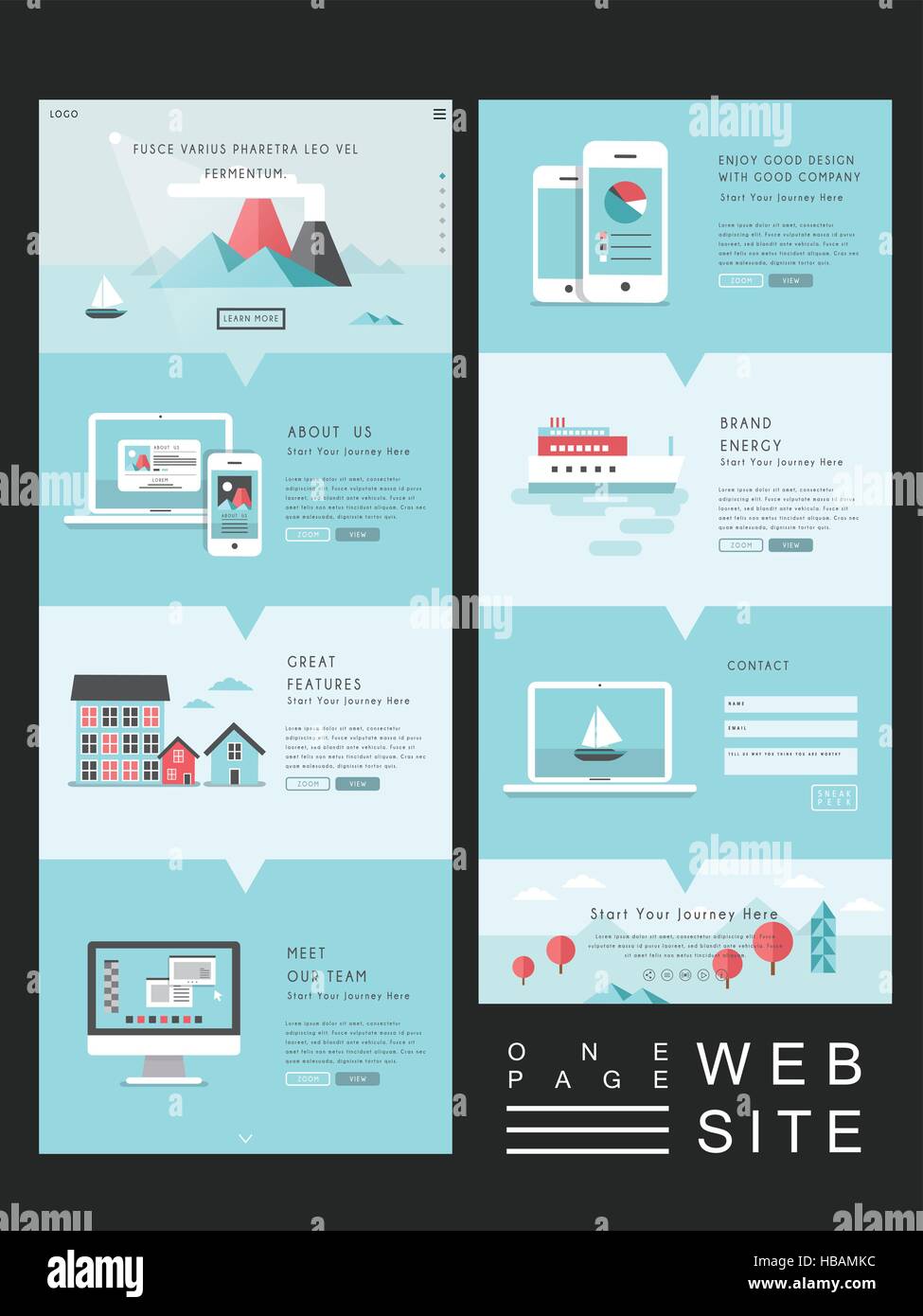 contemporary one page website design template in flat design Stock ...