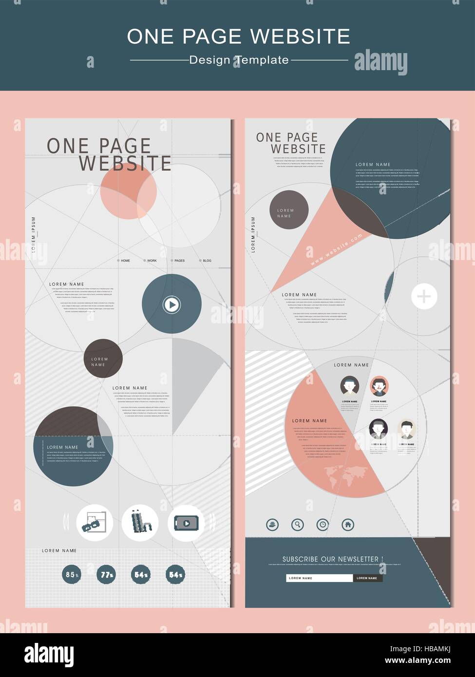 geometric one page website design template in flat design Stock Vector ...