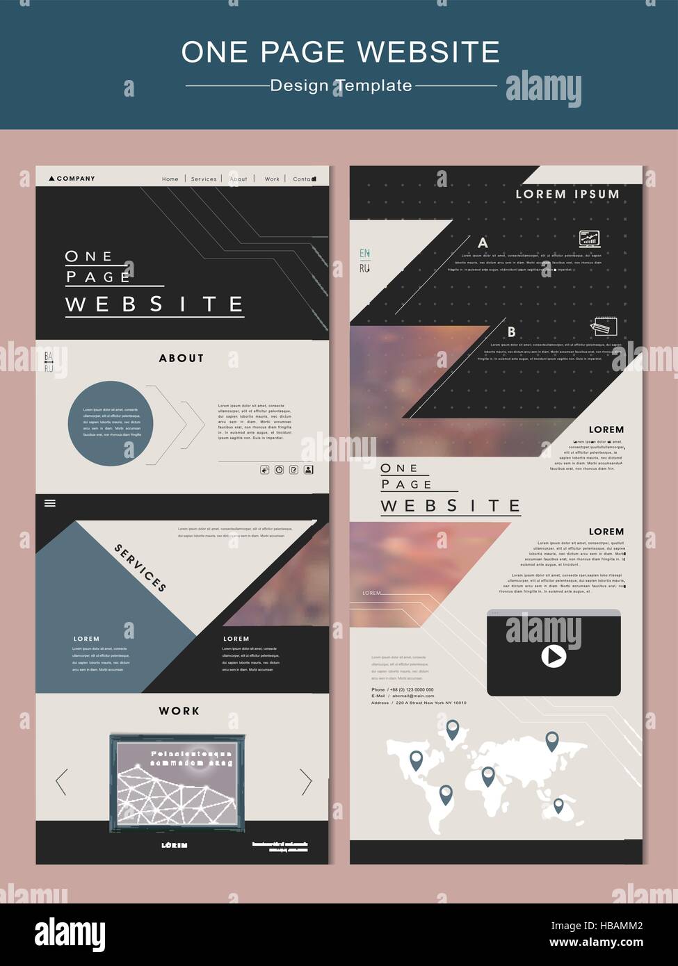 contemporary one page website design template in flat design Stock ...