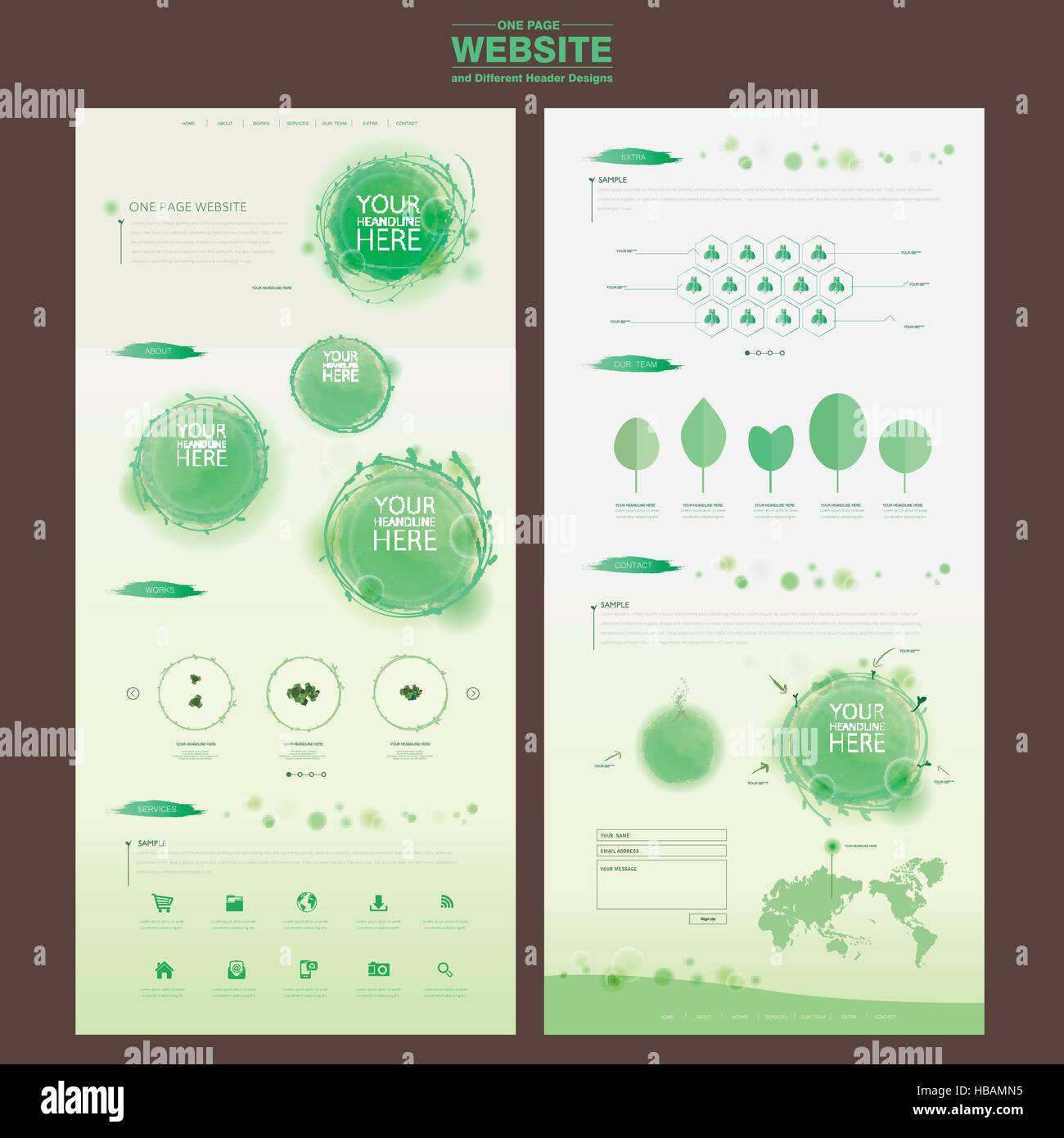 simplicity one page website design template with plant elements Stock ...