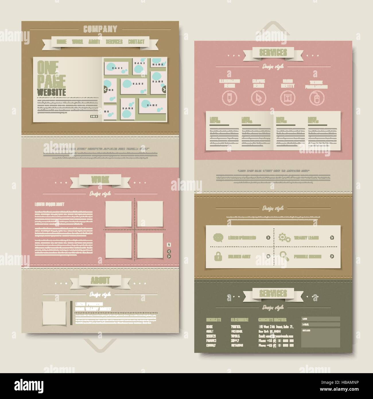elegant one page website design template in paper style Stock Vector ...