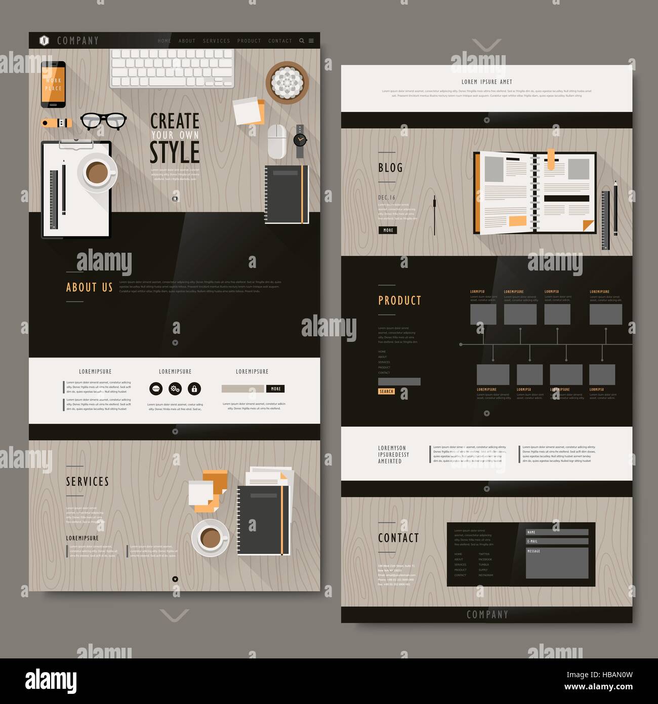 modern workplace scene one page website design in flat design Stock ...