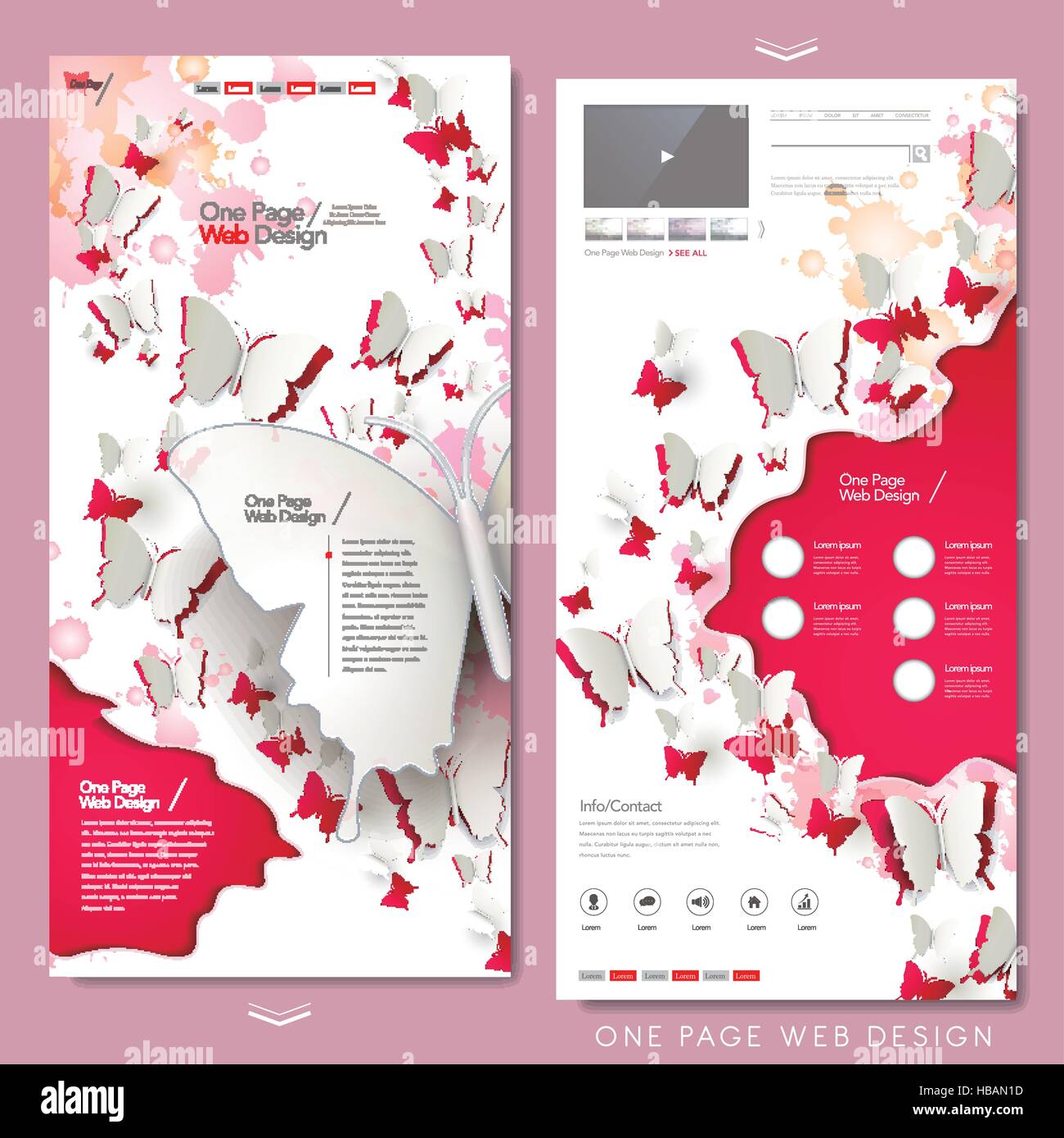 elegant butterflies paper cut one page website design in red Stock ...