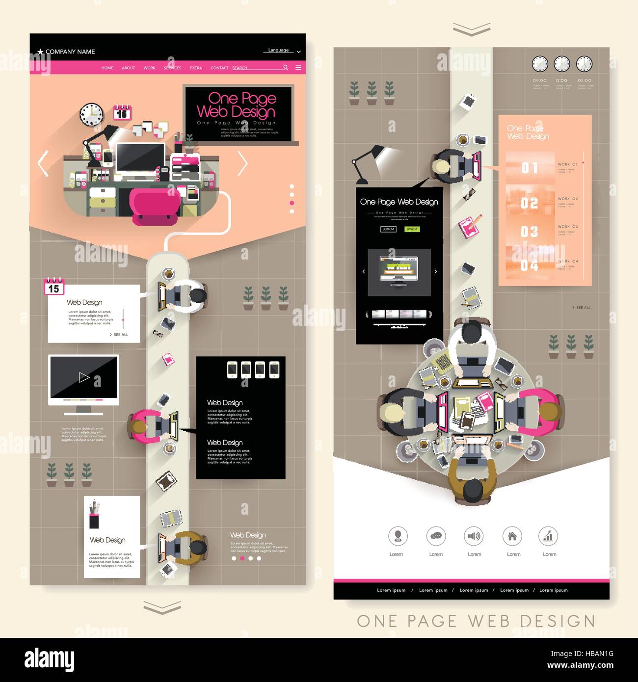 creative workplace one page website design template Stock Vector Image ...