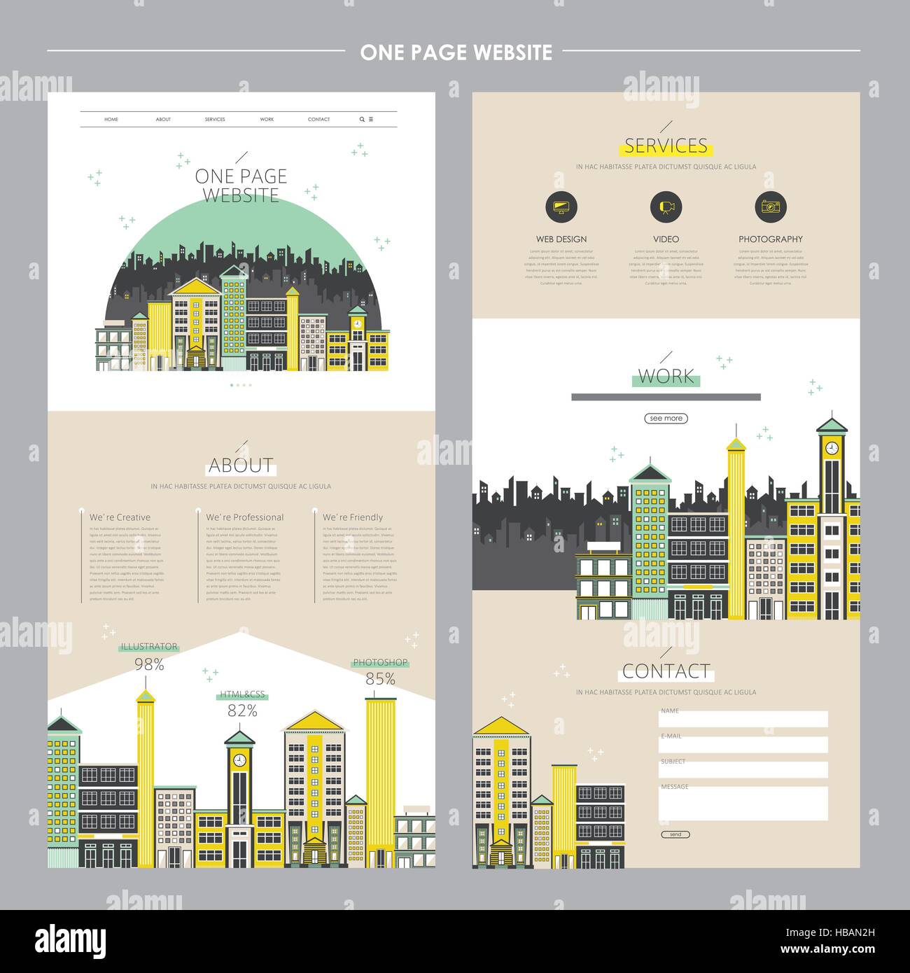 creative cityscape one page website in flat design Stock Vector Image ...