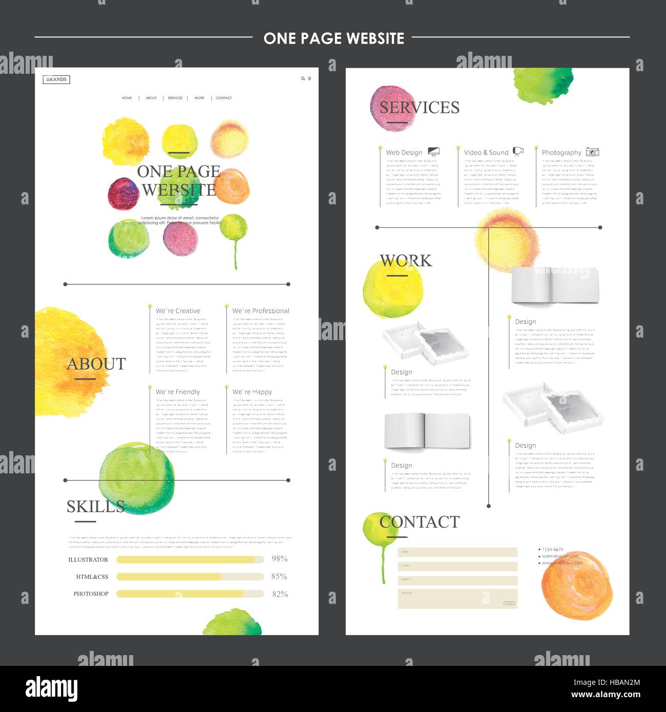 modern watercolor style one page website design Stock Vector Image ...