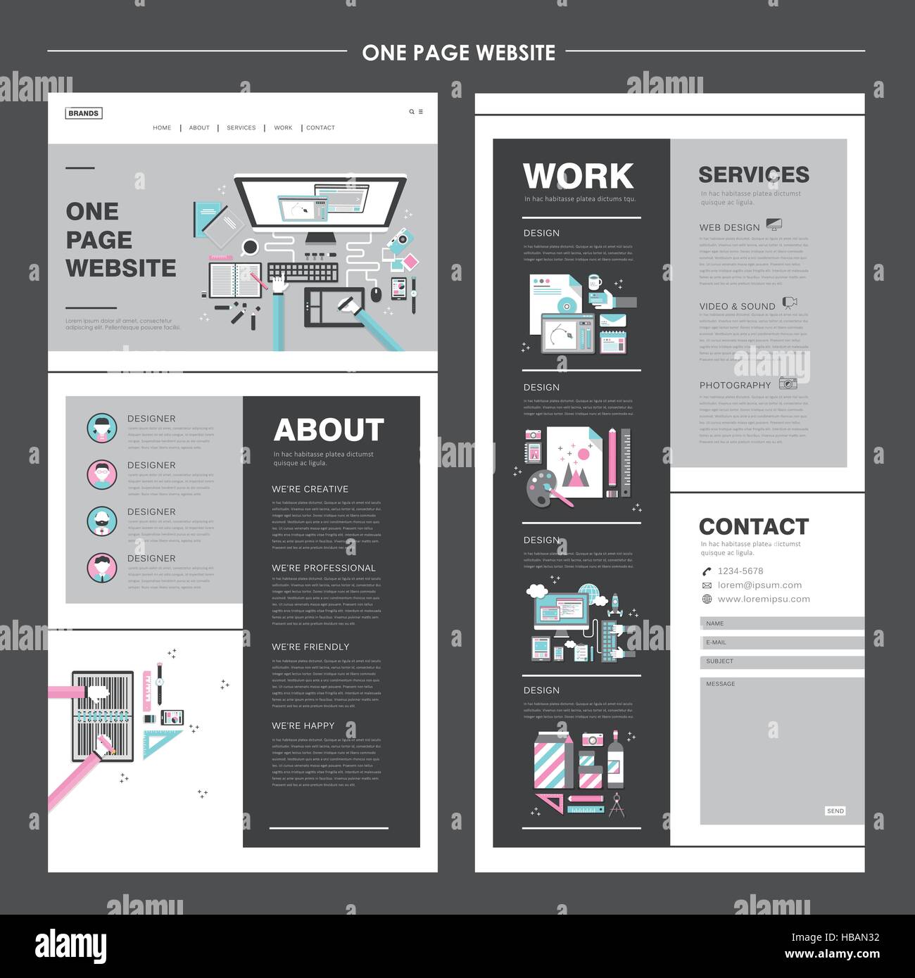 creative one page website design in flat design Stock Vector Image ...