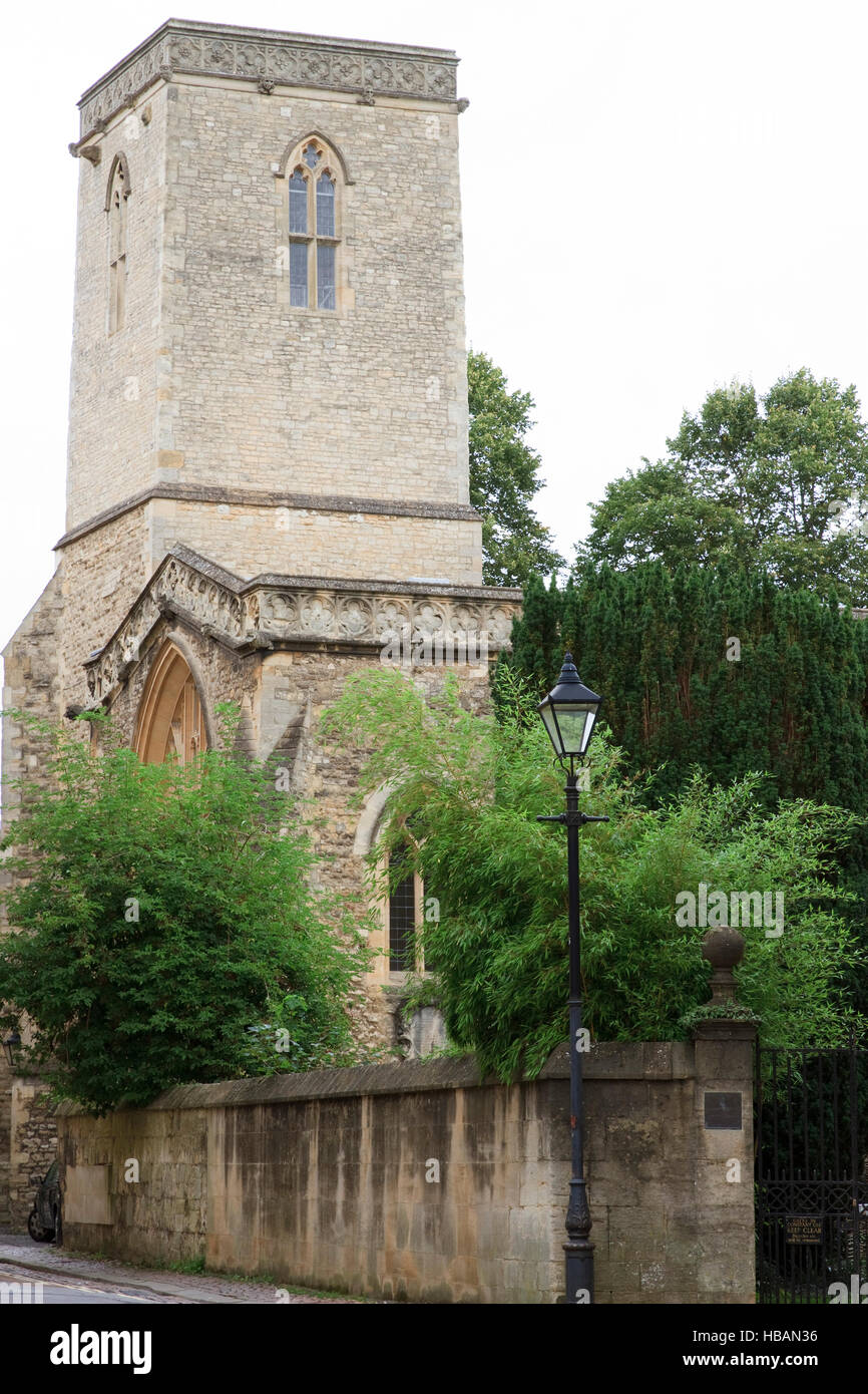 Square stone tower of the former church of St Peter-in-the-East in ...
