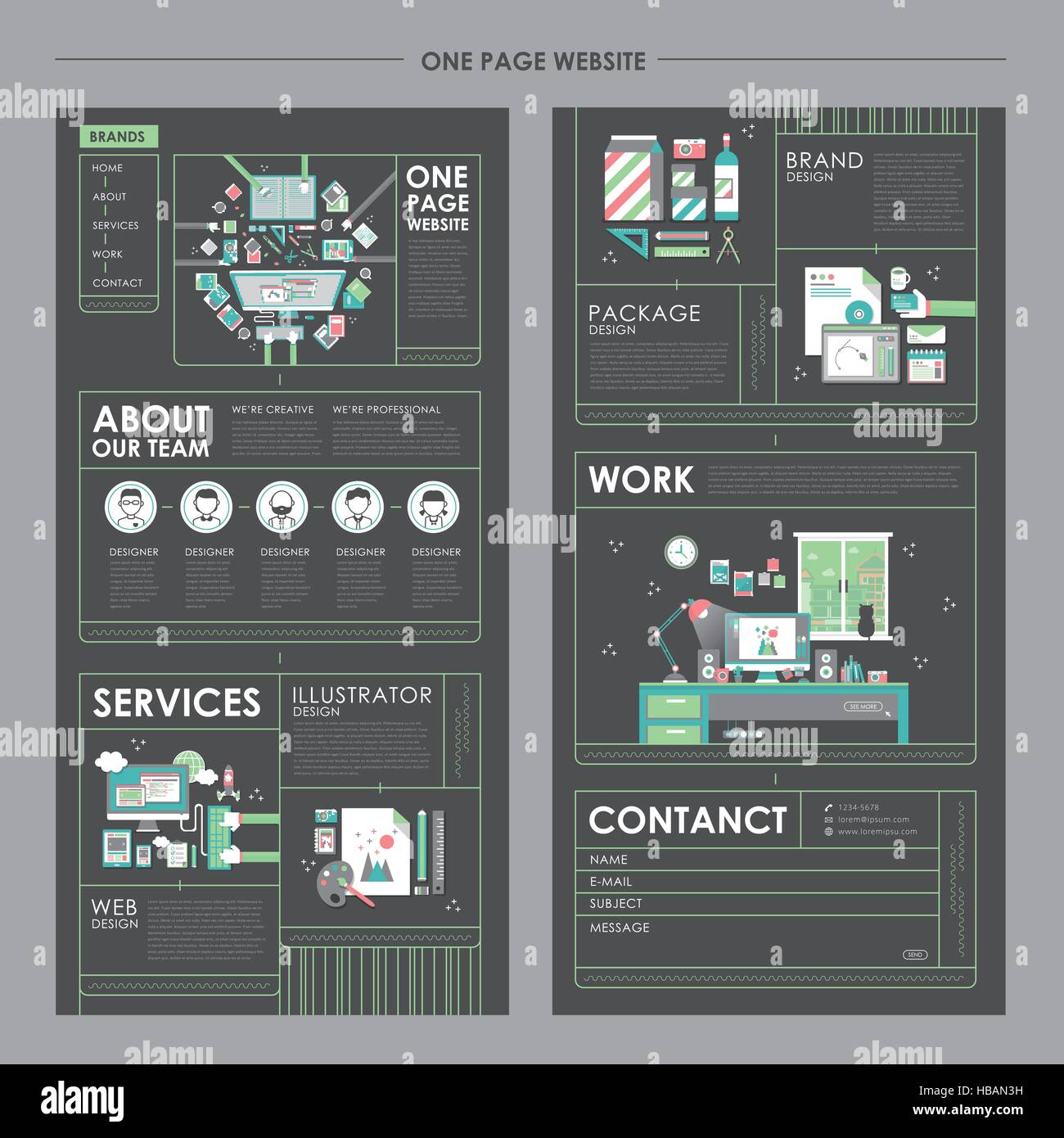 attractive one page website design in fluorescent color Stock Vector ...