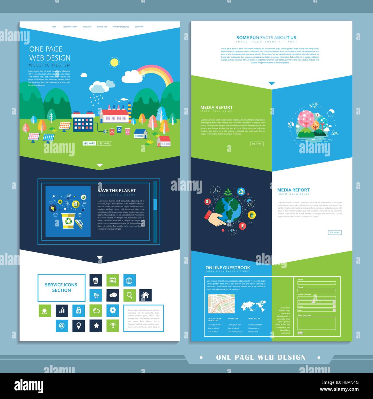 ecology one page website design in flat design Stock Vector Image & Art ...