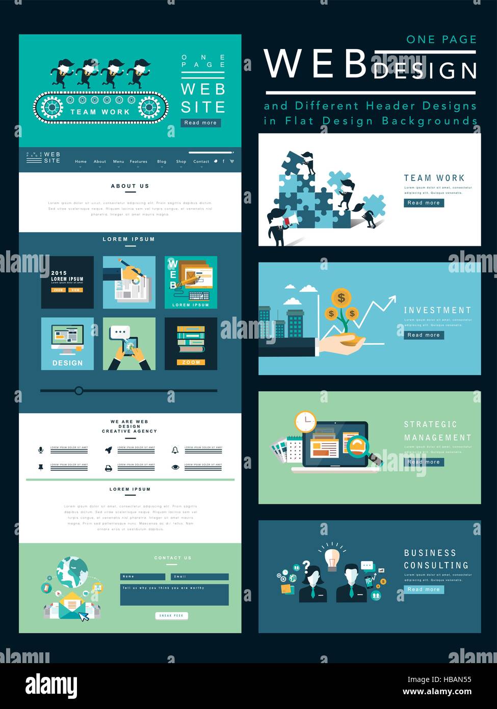 teamwork concept one page website design in flat style Stock Vector ...