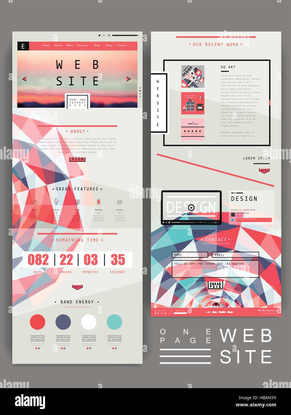 modern geometric one page website design template in flat style Stock ...
