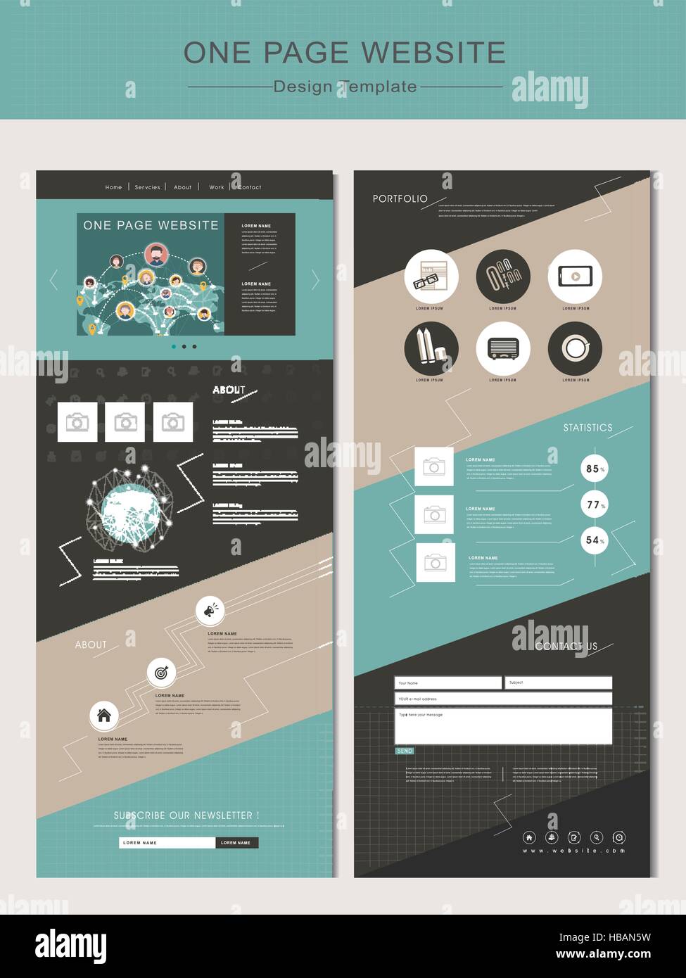 geometric one page website design template in flat style Stock Vector ...