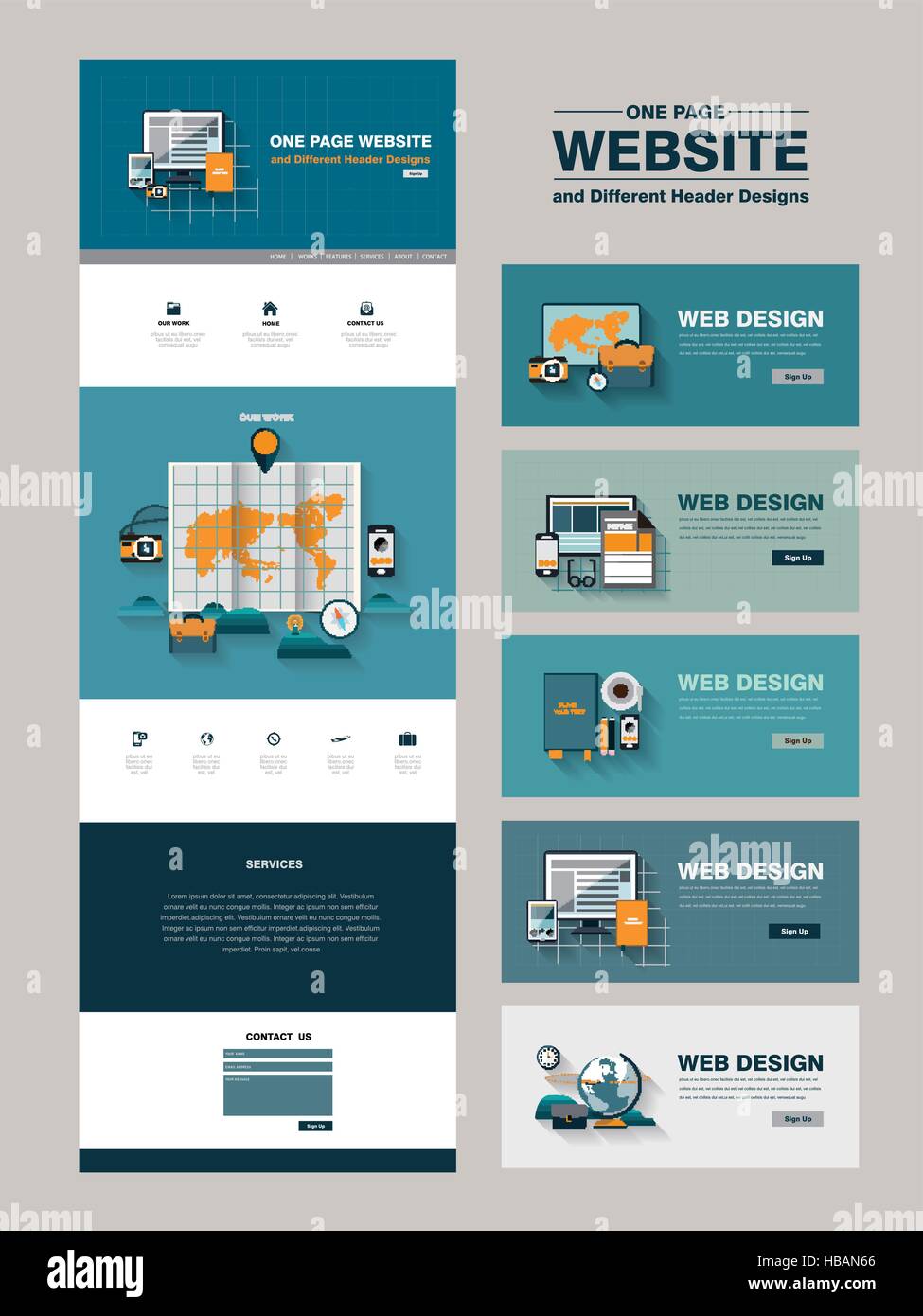 simplicity one page website design template in flat style Stock Vector ...