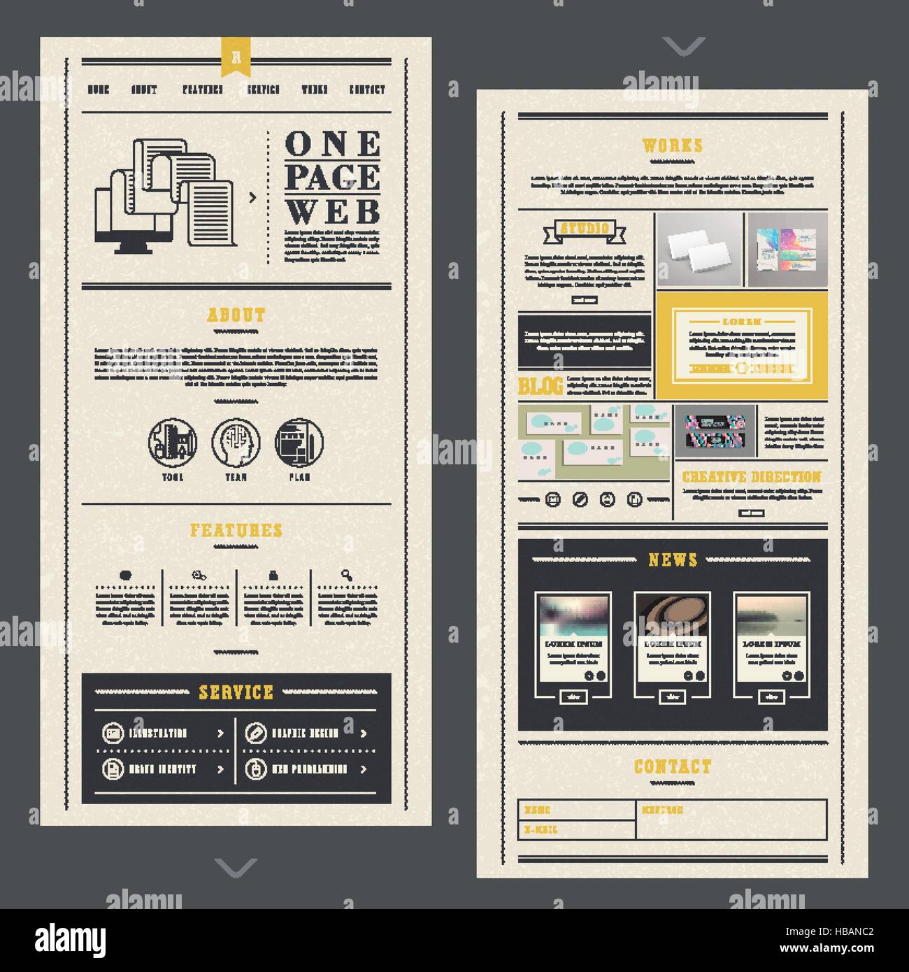 retro one page website template design with paper texture Stock Vector ...