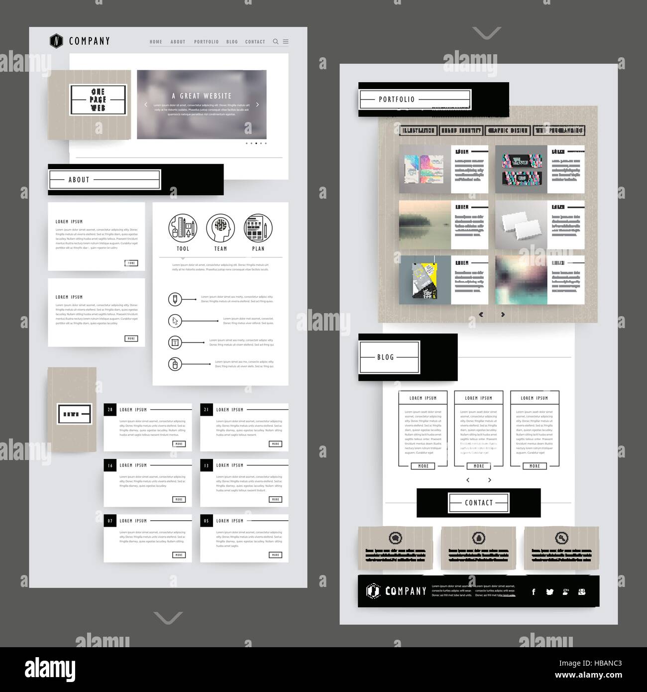 collage one page website template design with corrugated paper elements ...