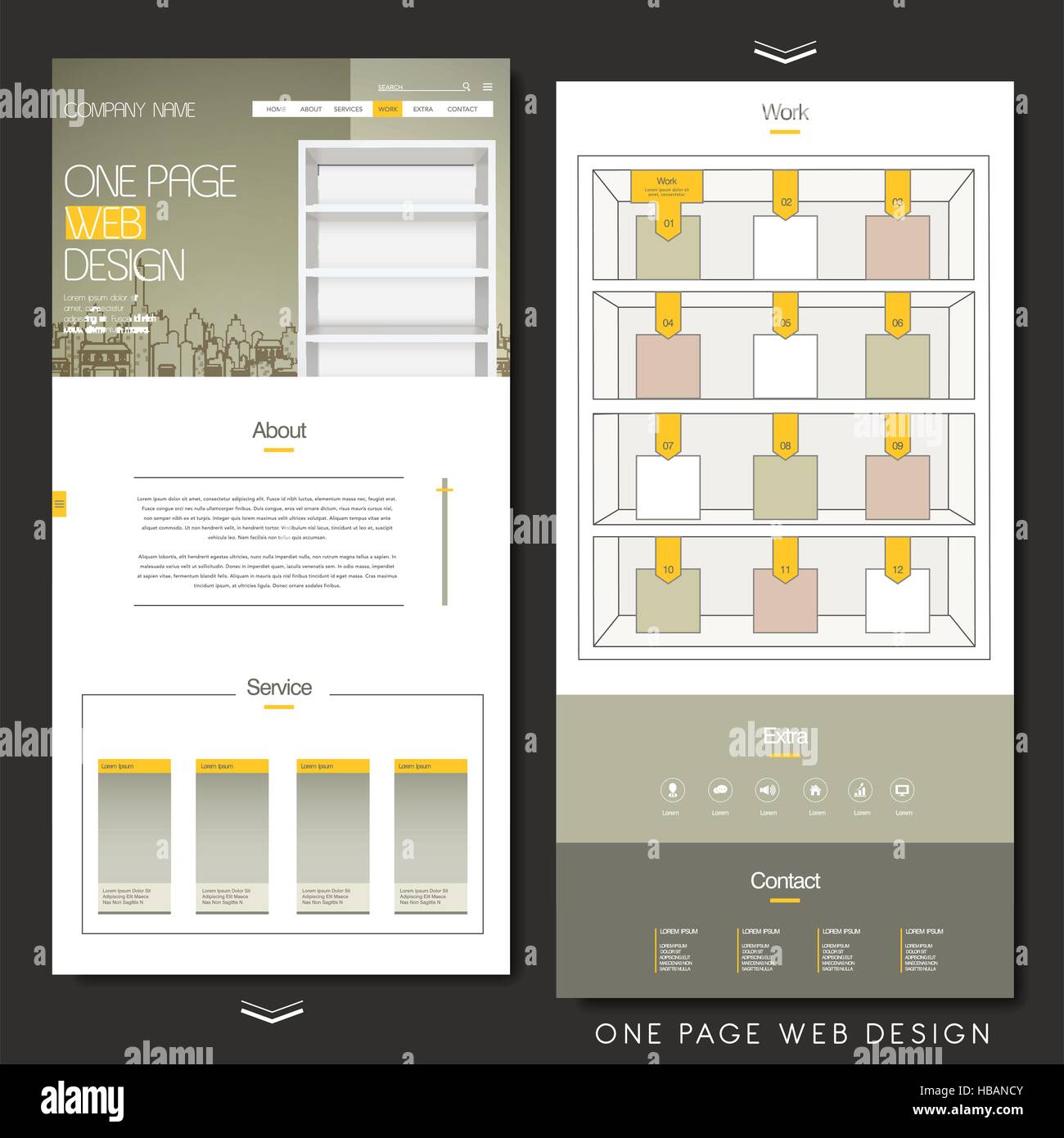 one page website template design with bookshelf elements Stock Vector ...