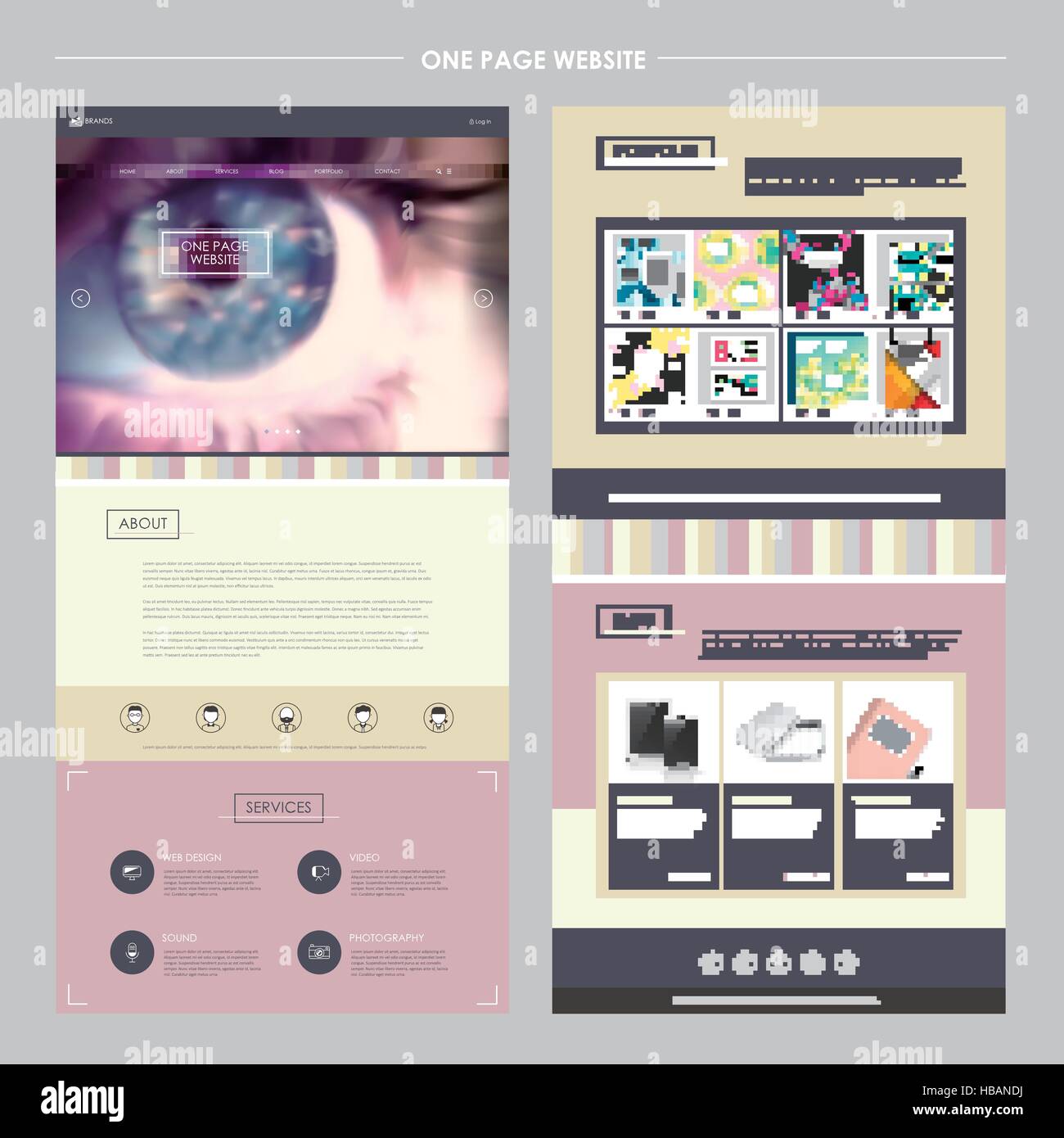 abstract one page website template design with blurred background Stock ...