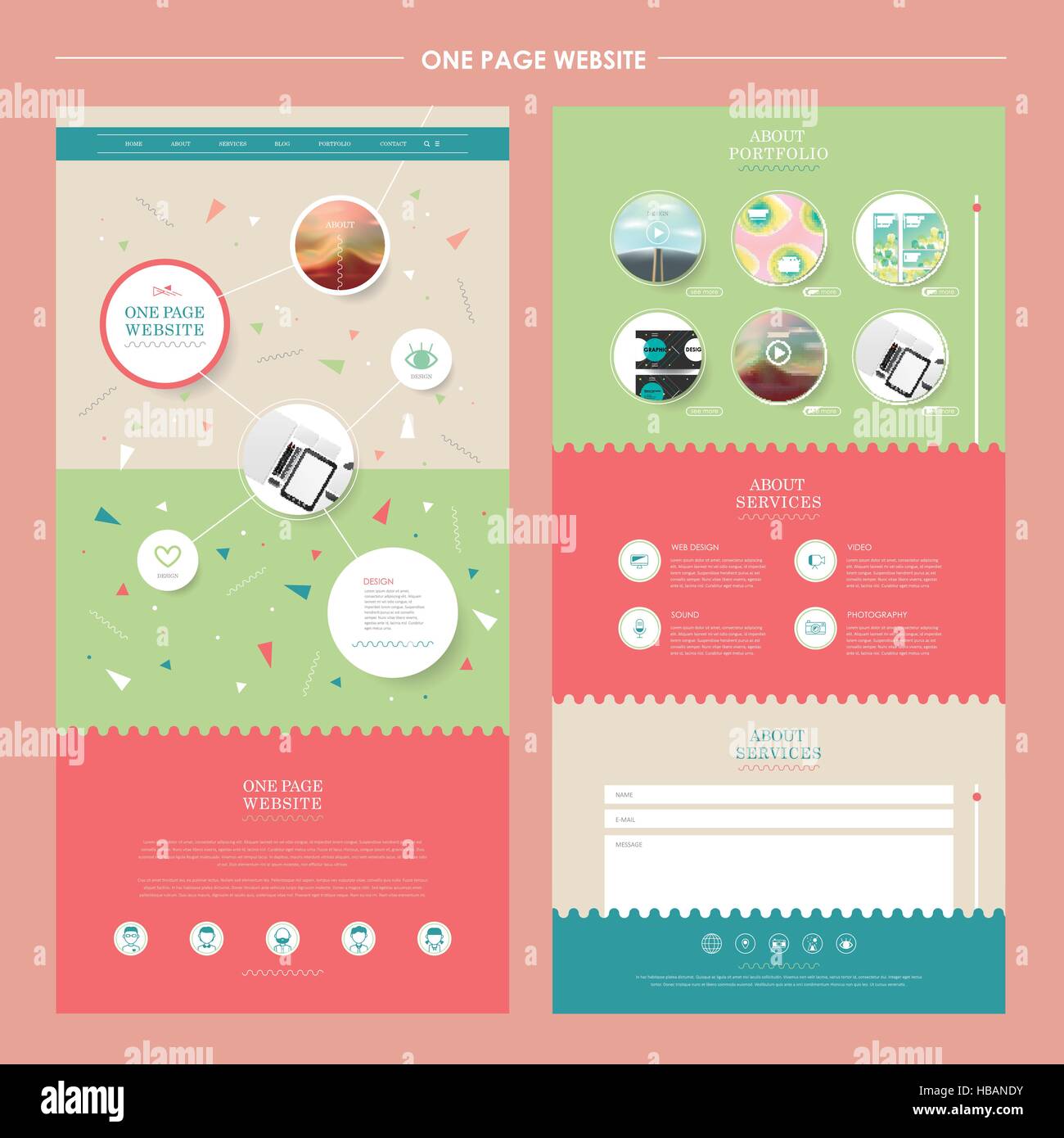 lovely one page website template in flat design Stock Vector Image ...